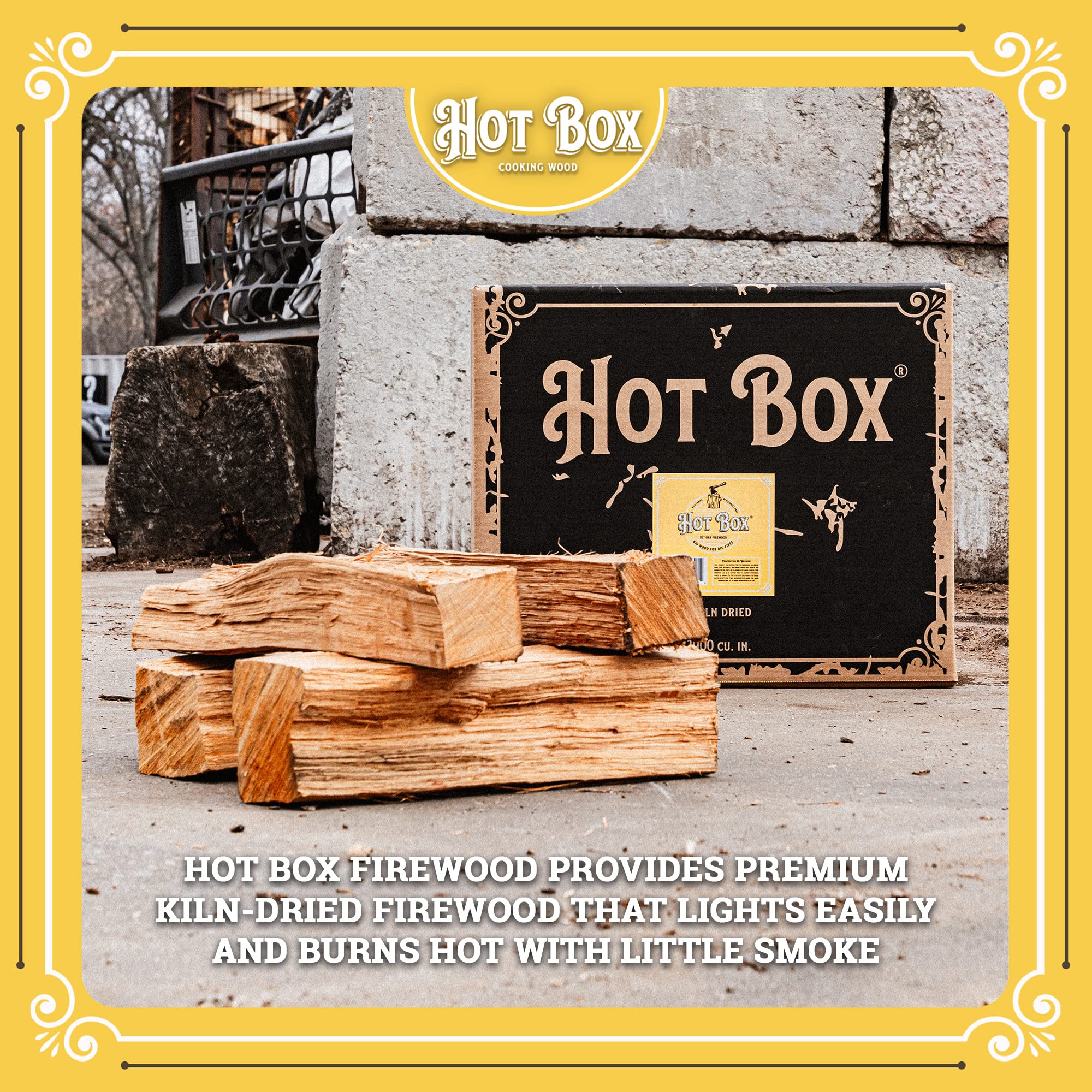 HOT BOX Kiln-Dried Oak Cooking Wood - 8 Inch Cut Logs For Portable Wood-Fired Pizza Ovens and Smokers, 1 Box (1300 Cubic Inches)