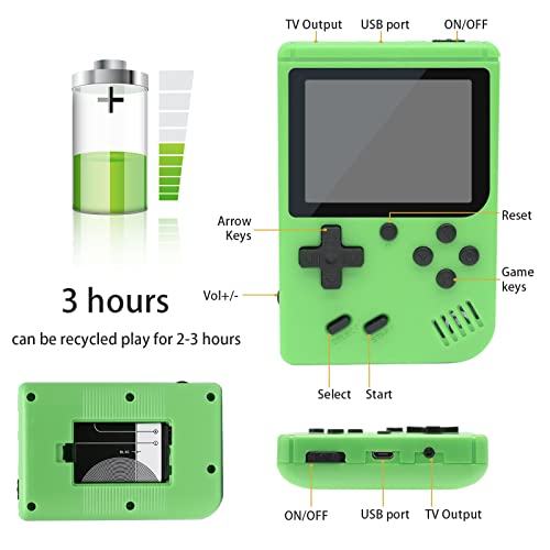 LARSEBEI Retro Handheld Game Console, 3.0-Inch Portable Video Game Console for Kids with 800 Classical FC Games,1020mAh Rechargeable Battery,Supports Two Players and Connects to TV (Green)