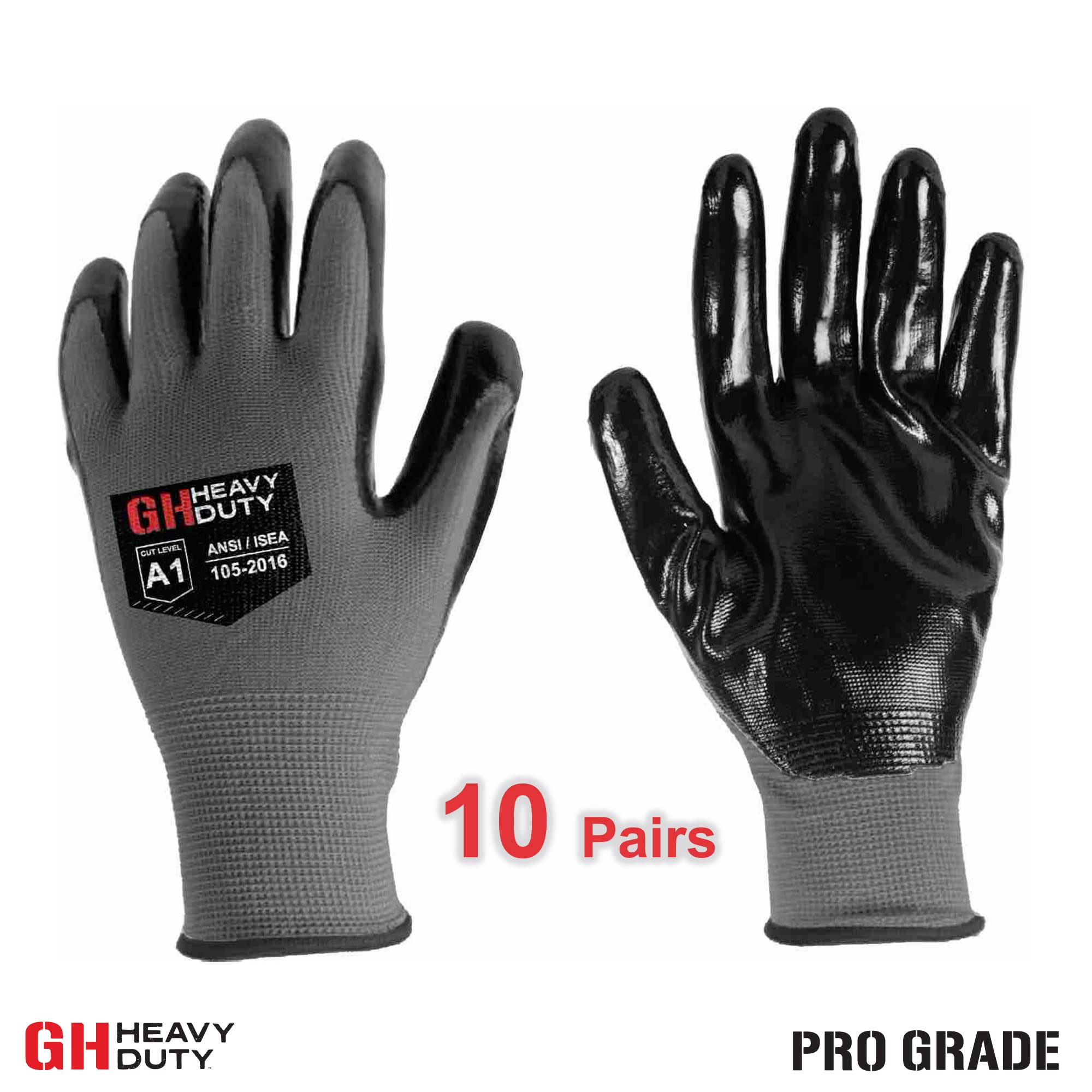 GH Heavy Duty Nitrile Reusable Work Gloves, All Purpose Work Gloves with Cut Resistant Palm, Gloves for Tasks Needing Hand Protection, 5-Pack (Black), Large