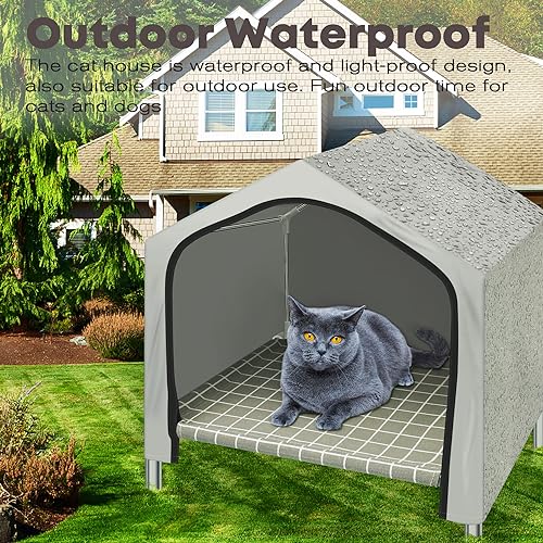Indoor Cat House,Elevated Cat Bed with Canopy,Outdoor Water Proof Pet Tent, Chew Proof Cat Condo,for Small Cats/Dogs,Suitable for Indoor &Outdoor