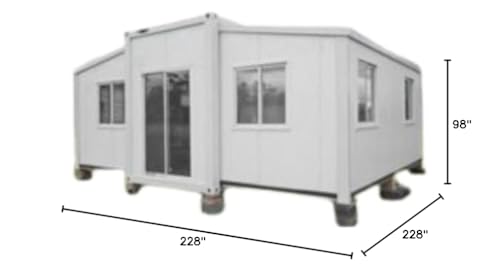 Mobile Expandable Prefab House with Restroom,Outdoor Storage Shed Tiny Home, Modern Sturdy Steel Storage House with Lockable Door and Window(19 x 20FT)