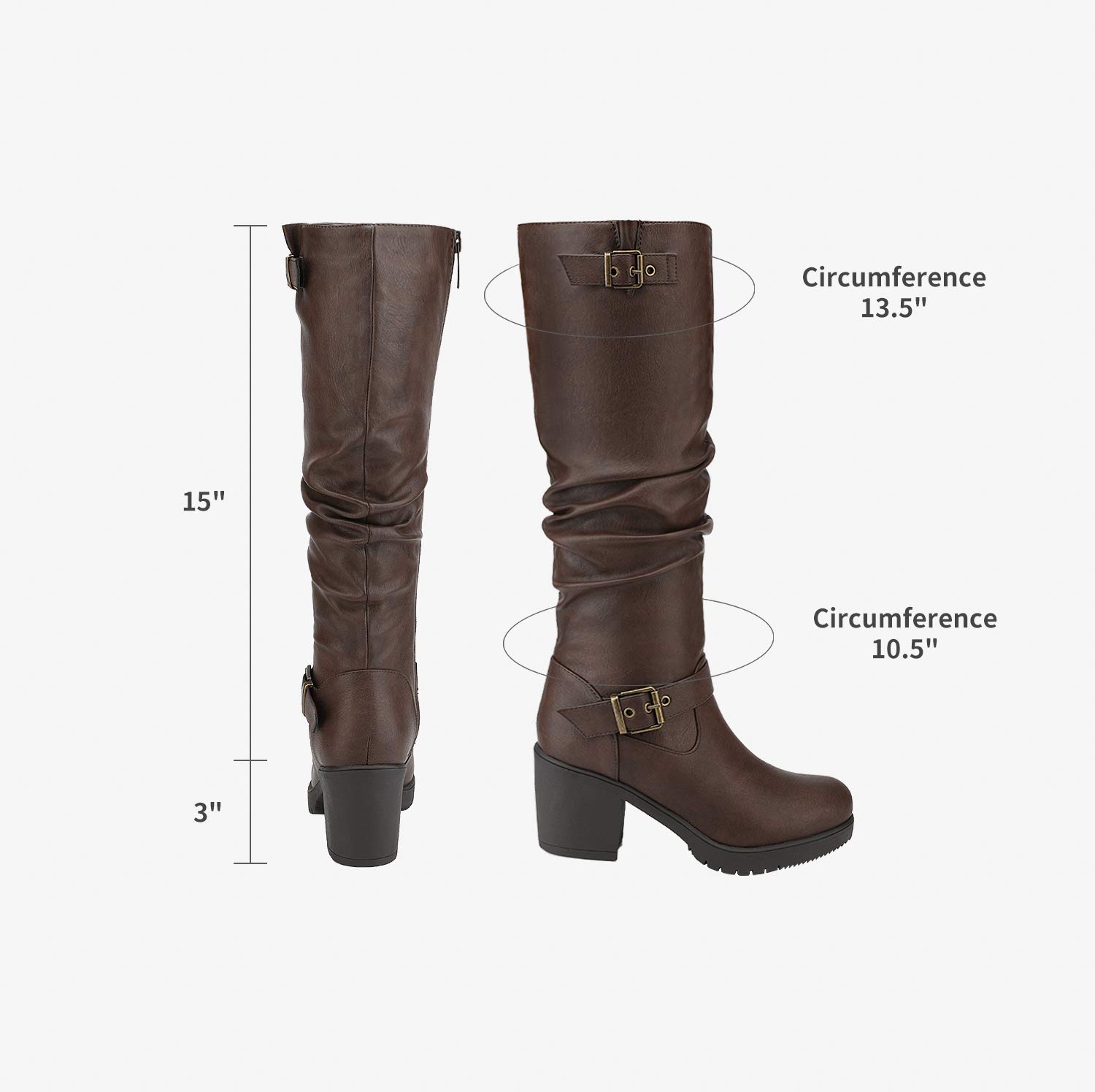DREAM PAIRS Women's Brown Chunky Heel Knee High Boots Size 9 M US Chai-1