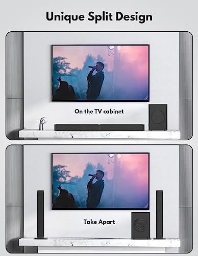 Puxinat 2 in 1 Separable Sound Bars for TV with Subwoofer, Bluetooth 5.0 Surround Sound System for Home Theater, ARC/Optical/Aux/USB TV Speaker, Treble/Bass Adjust, 10 EQ Modes, Remote Included