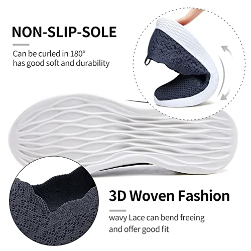 Puxowe Women's Casual Slip on Walking Flat Shoes-Lightweight Low-Top Knit Loafer Sneaker Deep Gray Size 5.5 US