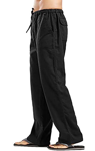 utcoco Qiuse Men's Casual Loose Fit Straight-Legs Stretchy Waist Beach Pants (X-Large, Black)