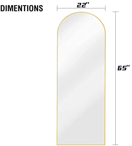 ZMYCZ Full Length Mirror, 65"x22" Floor Mirror with Stand Hanging or Leaning, Arched Freestanding Mirror, Large Wall Mounted Mirror with Thin Wood Frame, Dressing Body Mirror for Bedroom (Gold)