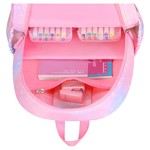 NXUEBDU Girls Backpack, Kids School Backpack with 15.6 Inch Laptop Compartments, Elementary Middle Bookbag for Travel Daypack (Pink)