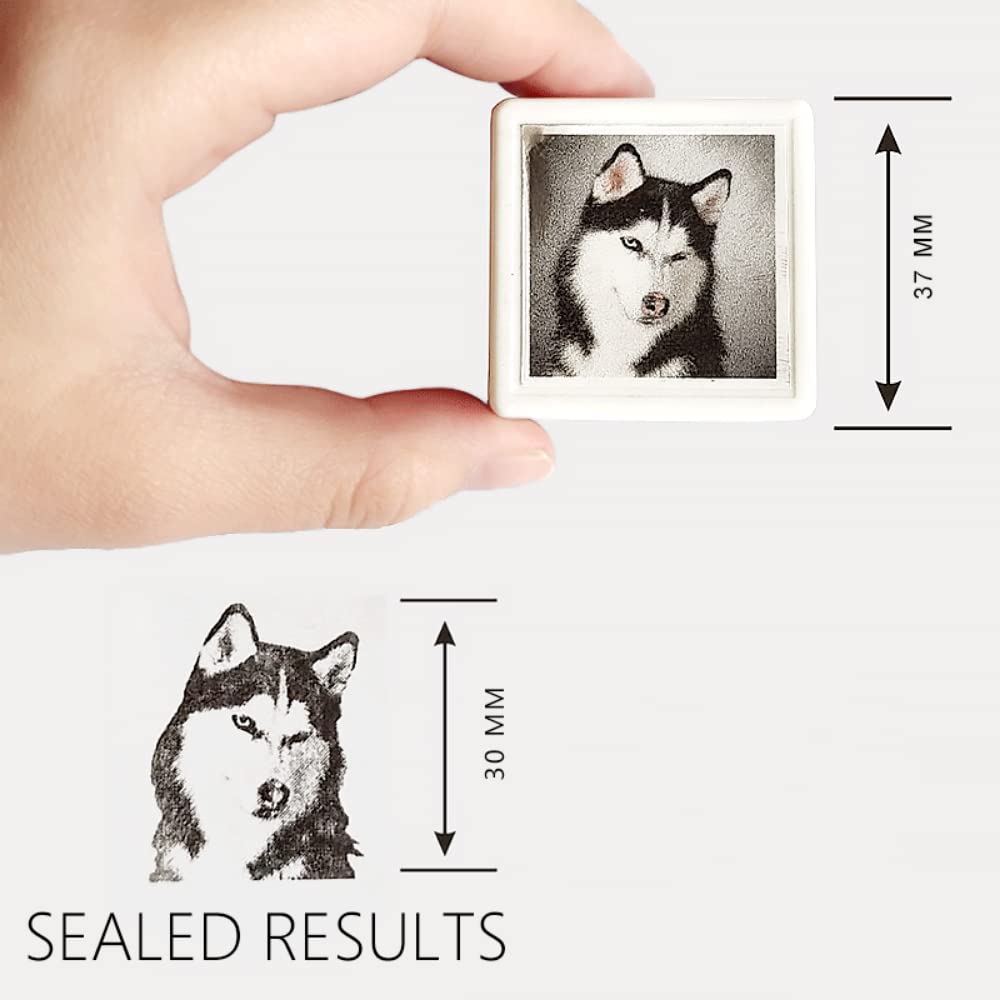 Custom Stamp, Self-Inking Stamps Personalized Pet Photo Portrait Stamps, Custom Rubber Stamps, Square Stamper, Multiple Color Options, Yellow, Red, Blue, White, (E)