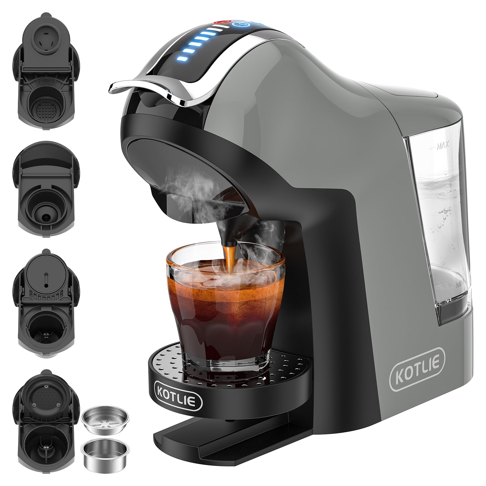 KOTLIE 19Bar Espresso 5in1 Coffee Machine, Cappuccino&Latte Maker, Cold&Hot Brewing Single Serve Coffee Maker for Nespresso Original/Kcup/Dolce Gusto/Ground Coffee/44mm ESE (Yellow)