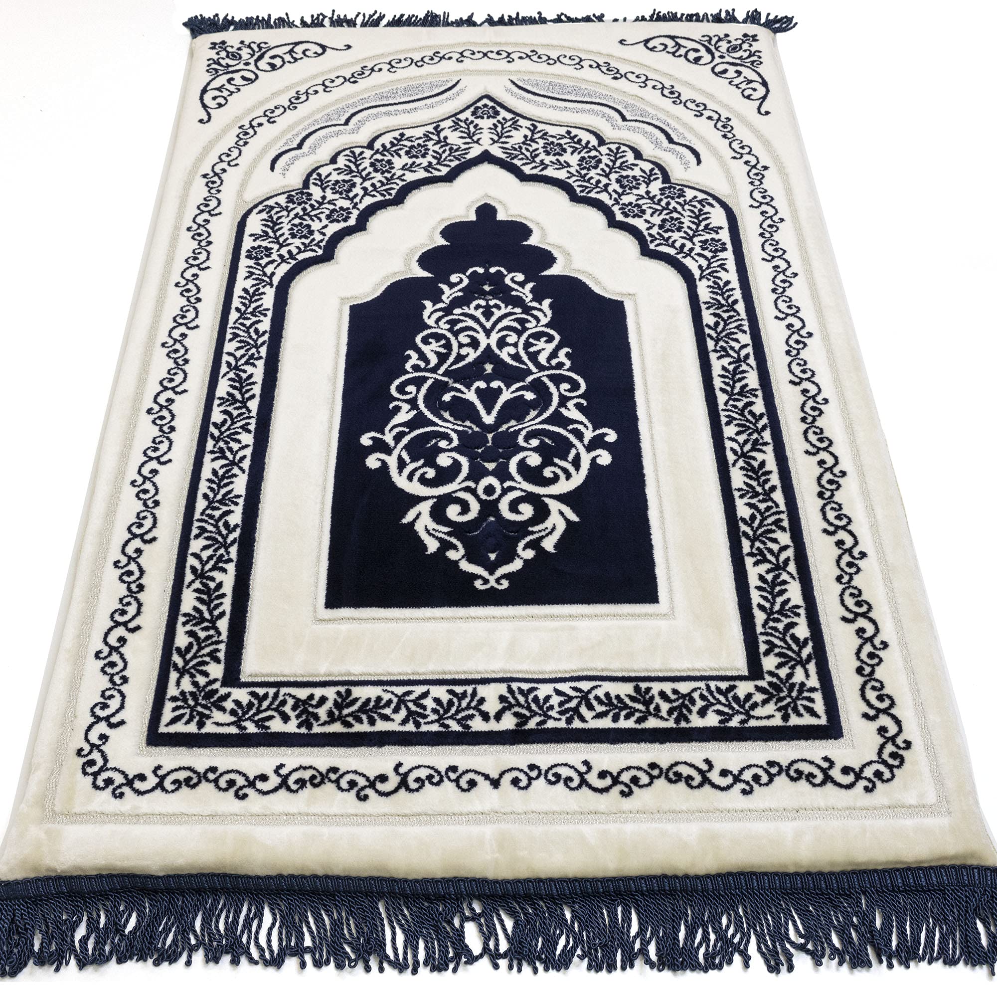 Modefa Luxury Foam Prayer Rug | Padded Cushion Janamaz Sajjada | One Inch Thick Soft Velvet Islamic Namaz Sajadah Carpet (Blue)