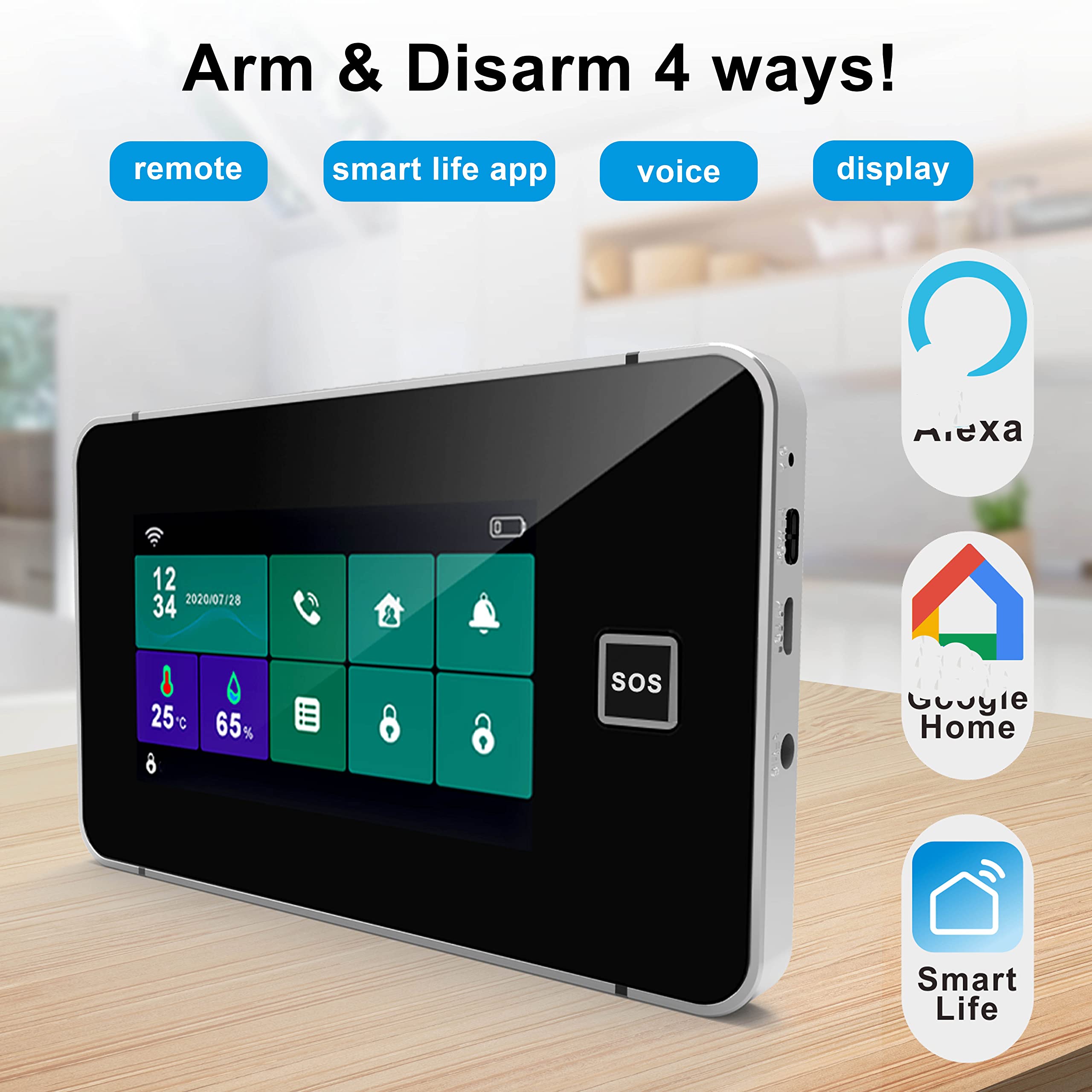 icyber WiFi Home Security Alarm System, DIY Wireless Burglar Alarm System Kit, 4.3 inch Touch Screen Panel, APP Remote Control, Compatible with Alexa and Google Assistant (NO Monthly Fees)