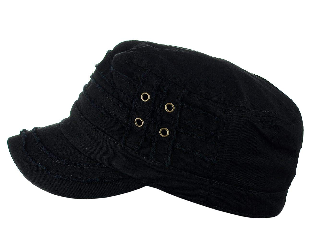 D&Y Unisex Cotton Distressed Layered Frayed Cadet Military Cap, Black
