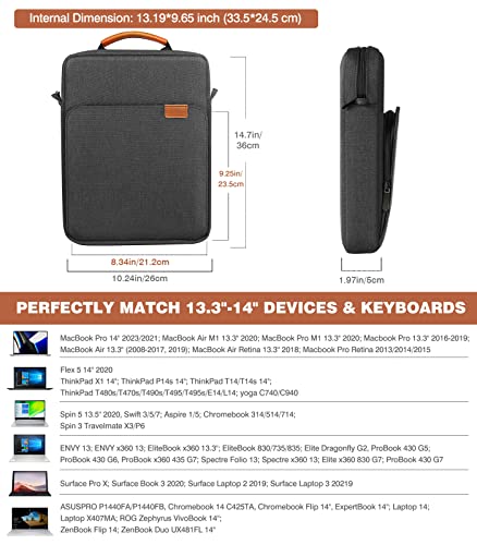 MoKo 13.3-14 Inch Laptop Sleeve Bag Fits MacBook Pro 13" M2 2022/Pro M1 Pro/M1 Max 14.2 2021, MacBook Air 13.6" M2 2022, Tab S8 Ultra 14.6", Handle Carrying Case with Shoulder Strap, Black & Gray