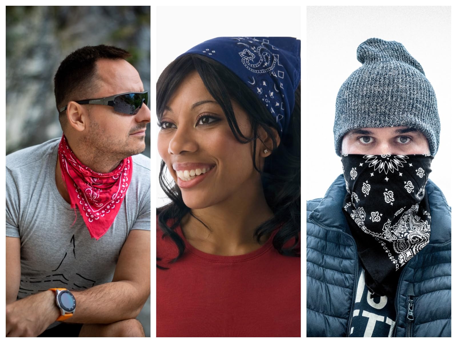 EVERY-VILLE Where EVERYone is Welcome 6-Pack Large Cotton Bandanas for Men - Paisley, 22x22 In, Red Black Blue - Cowboy Head Handkerchief Pocket Squares