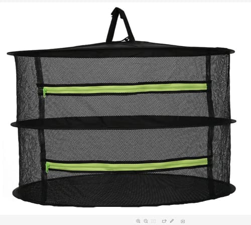 YOLUXZM Herb Drying Rack with Zipper mesh Hanging, herb Drying mesh for Drying Herbs, Buds, Flowers, Food, Meat, Fruit and Tea with Hook(2-Layer)