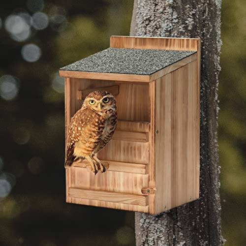 Owl House,Screech Owl House with Bird Stand,Owl Nesting Box,Barn Owl Bird House,Large Handmade Wooden Rectangular Opening Bird Box,with Mounting Screws, Easy Assembly