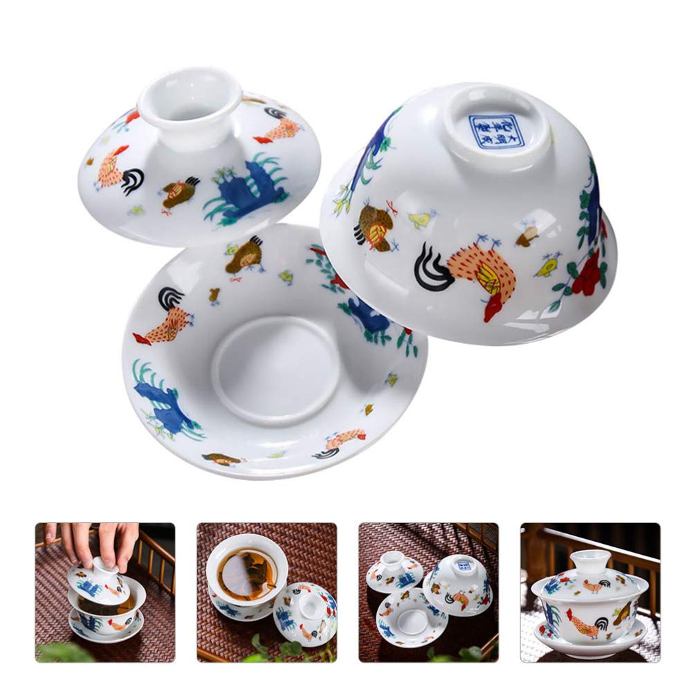 DOITOOL China Traditional Teacup Ceramic Chinese Tea Cup Porcelain Tea Bowl Gaiwan Teacup with Lid and Saucer Teapot Teaware for Home Tabletop Decor White