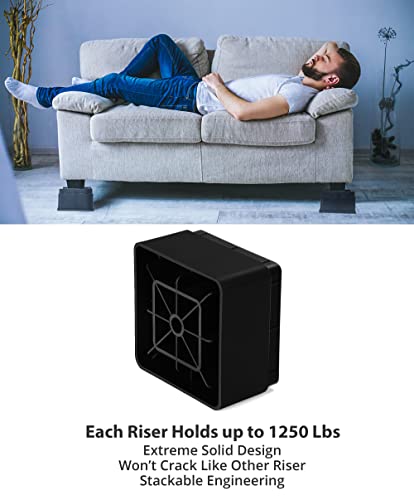 Utopia Bedding Bed Risers 2 Inch - Pack of 8 - Furniture Risers with Anti Slip Foam & Rubber Pad - Stackable Bed Lifts Risers Heavy Duty for Sofa, Bed, Table, Couch & Chair (Black)