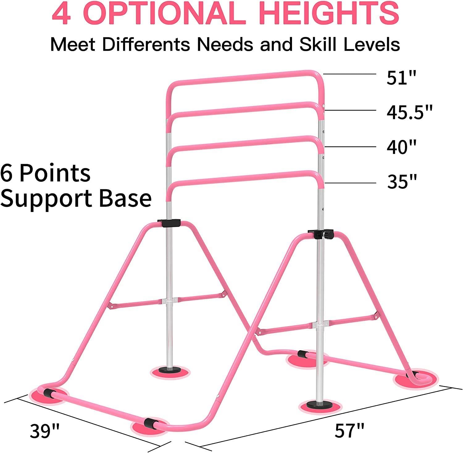 EVERYMILE Gymnastics Bars for Home, Adjustable Height Folding Horizontal Bars, Junior Training Kip Bar Expandable Gym Equipment, Monkey Bar with Gymnastics Rings for Kids Gifts