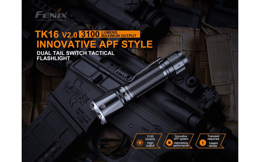 Fenix TK16 v2.0 Tactical Flashlight, 3100 Lumen Long Throw, USB-C Rechargeable, with LumenTac Organizer