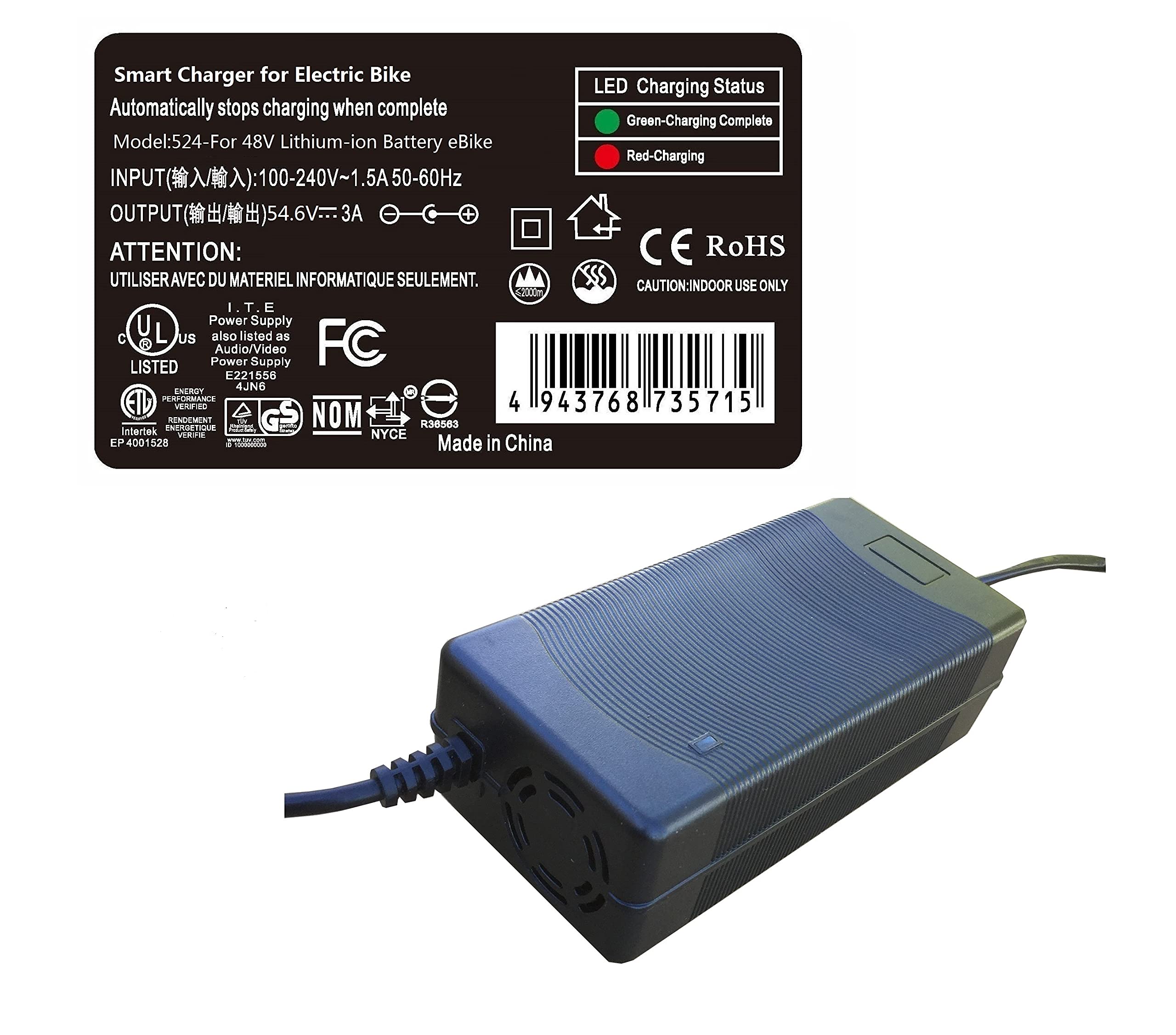 PowerTech Supplier Smart Charger Compatible with RAD Power RadMission Electric Bike
