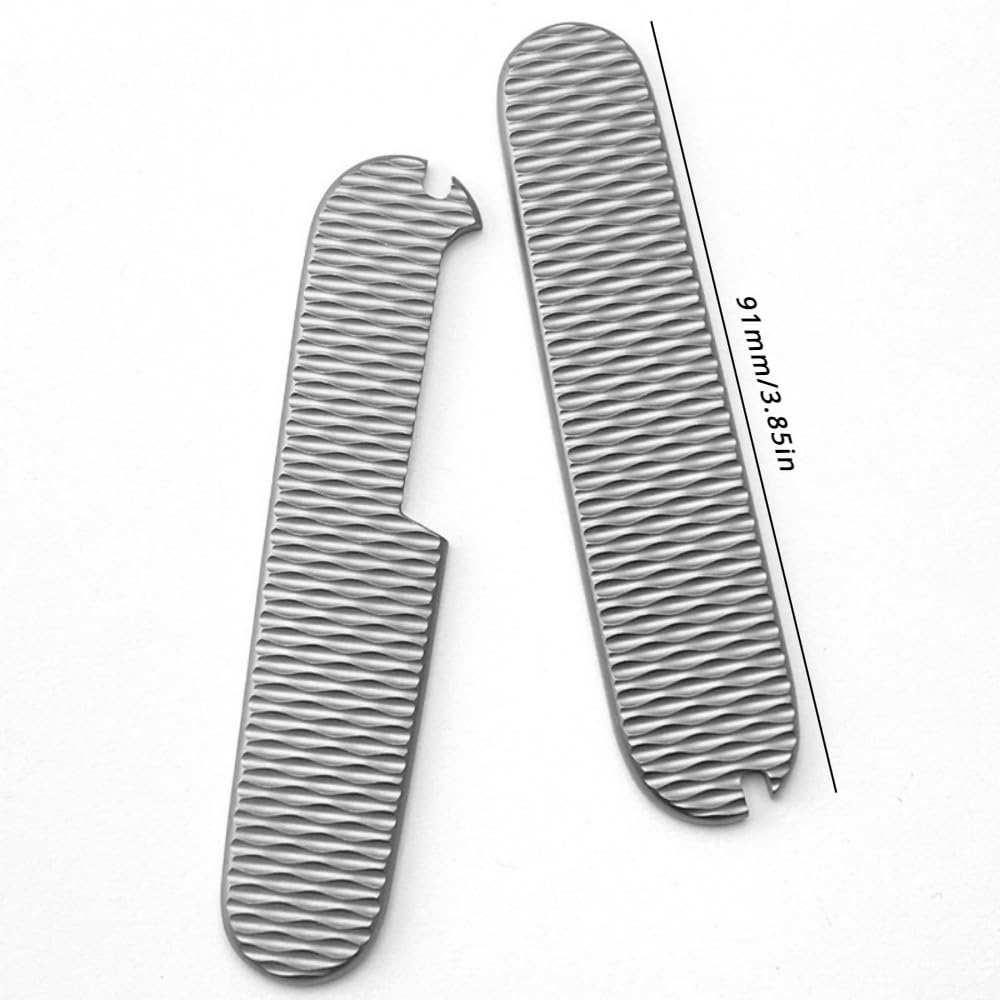 MerciL 2PCS Army Cutter Scales, 91MM Swiss Army Knife Titanium Alloy Patch Non Slip Army Cutter Scales for Swiss Army Knife DIY Modification (Silver)