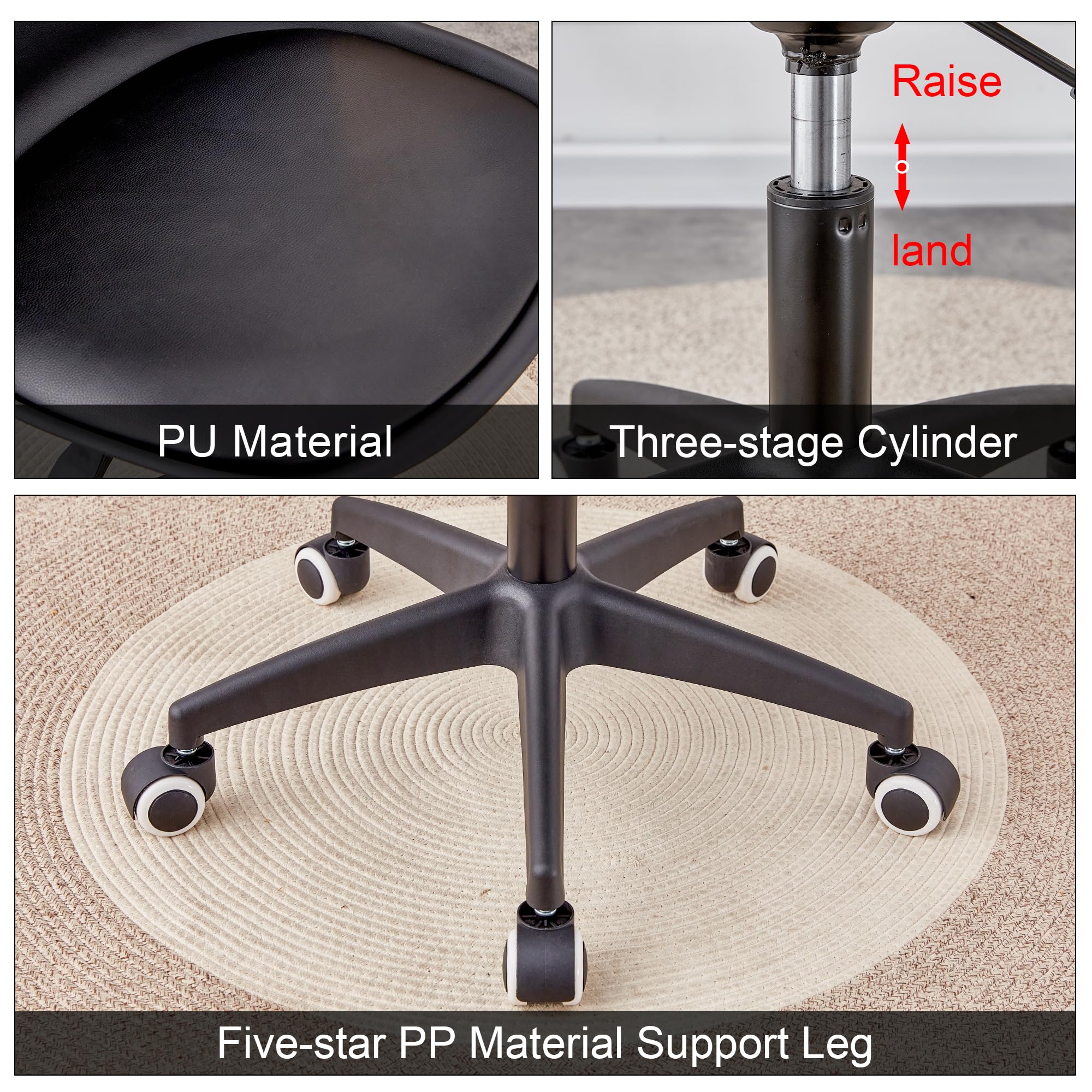 Olela Acrylic Office Chair Modern Armless Plastic Home Office Desk Chair with Wheels Height Adjustable 360° Swivel Teen Student Study Computer Chairs for Bedroom Living Room Vanity (Black)