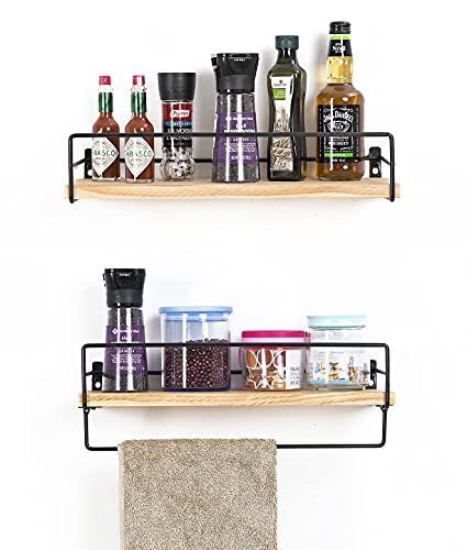 SODUKU Floating Shelves Wall Mounted, Wall Wood Storage Shelf for Kitchen Bathroom Bedroom Set of 2 Carbonized Black