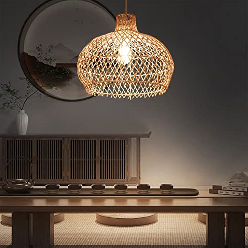 LATAFA Rattan Cage Chandelier Handmade Lamp Shade Light Fixture Ceiling Wicker Woven Pendant Light Adjustable Height Indoor Rattan Woven Hanging Lamp for Dining Room Bedroom Kitchen Island