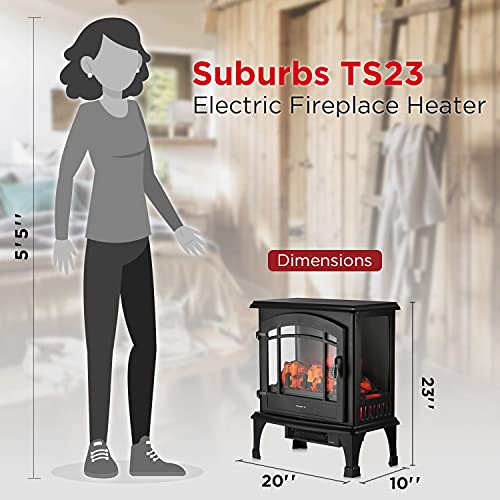 TURBRO Suburbs TS23 Electric Fireplace Heater, 23β FREESTANDING Fireplace Stove with Realistic Adjustable Flame Effect - CSA Certified - OVERHEATING Safety Protection - Remote Control - 1400W, Black