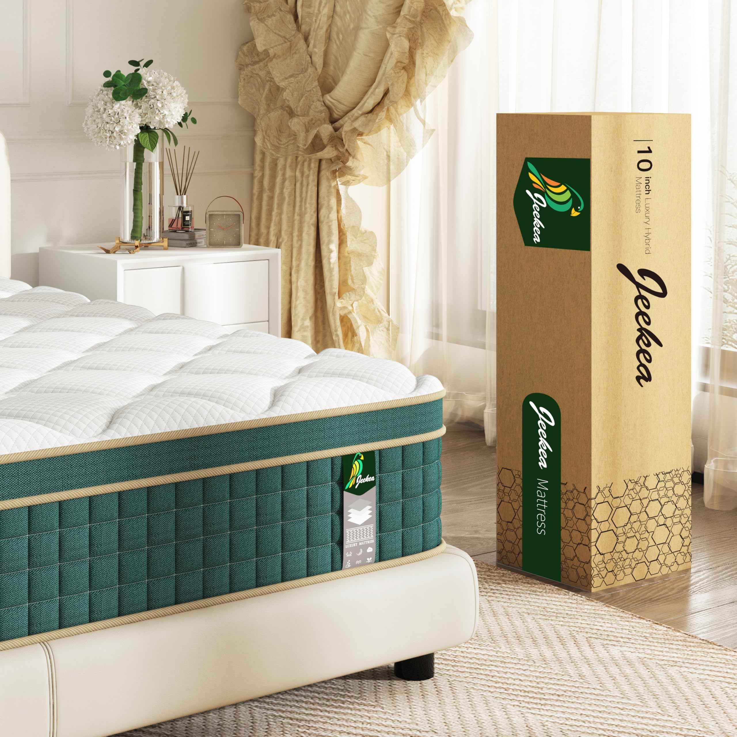 JEEKEA King Mattress in a Box - 14 Inch King Size Memory Foam Mattress - Hybrid Mattress King Size for Back Pain Relief - Medium Firm King Bed Mattress with Motion Isolation & Strong Edge Support