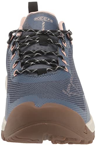 KEEN Women's-NXIS Evo Low Height Waterproof Fast Packing Hiking Shoes, Vintage Indigo/Peachy, 7.5