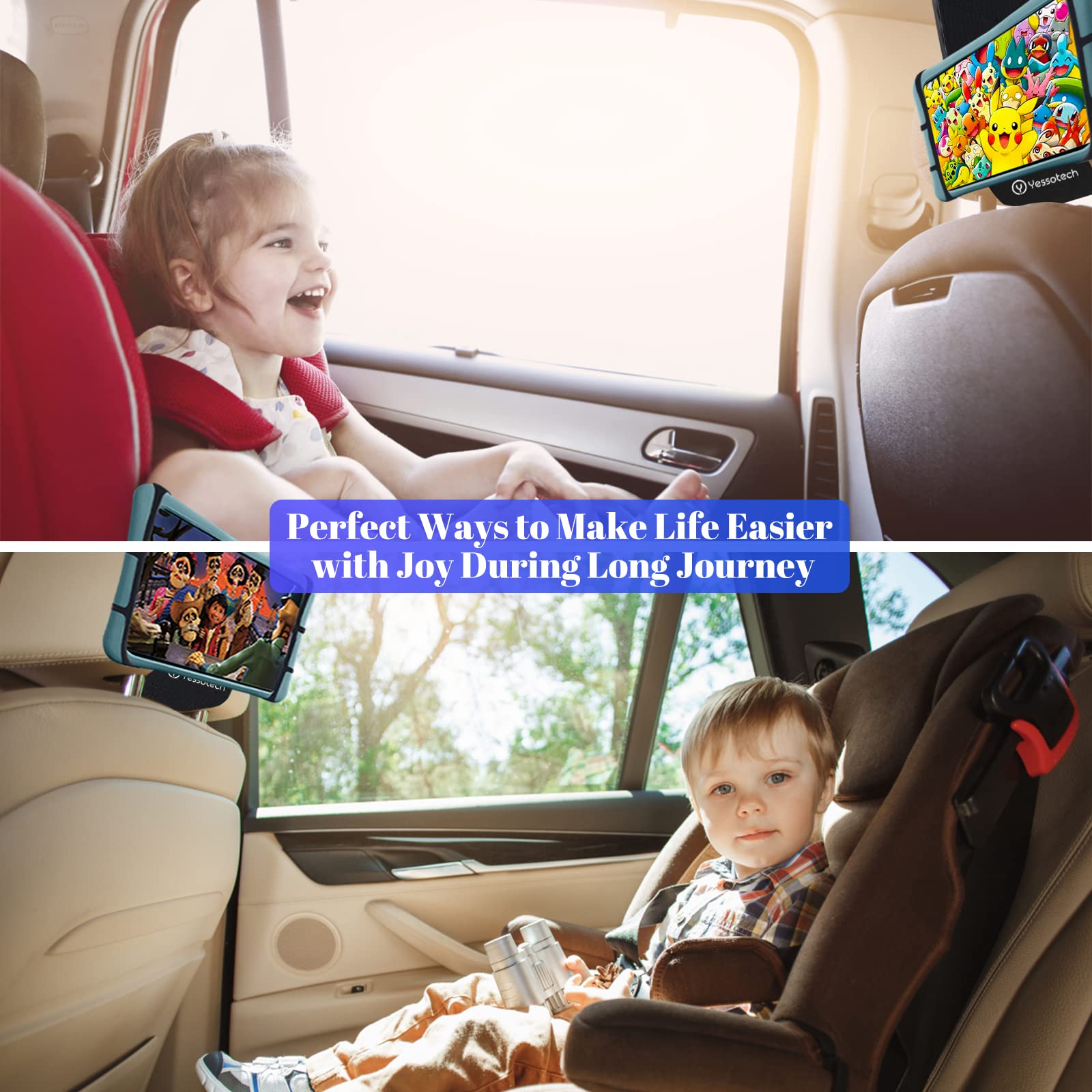 Yessotech Tablet Holder for Car,Ipad Holder for Car Back Seat,Adjustable Headrest Tablet Holder,Ipad Car Mount Compatible with 7-12.9" Tablets ipad for Kids Women Man