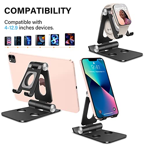Vakoo Phone Stand, Adjustable Phone Holder for Desk, Upgraded Aluminum Cell Phone Stand Cradle Dock Compatible with iPhone/iPad/Smartphones/Switch/Android, Black