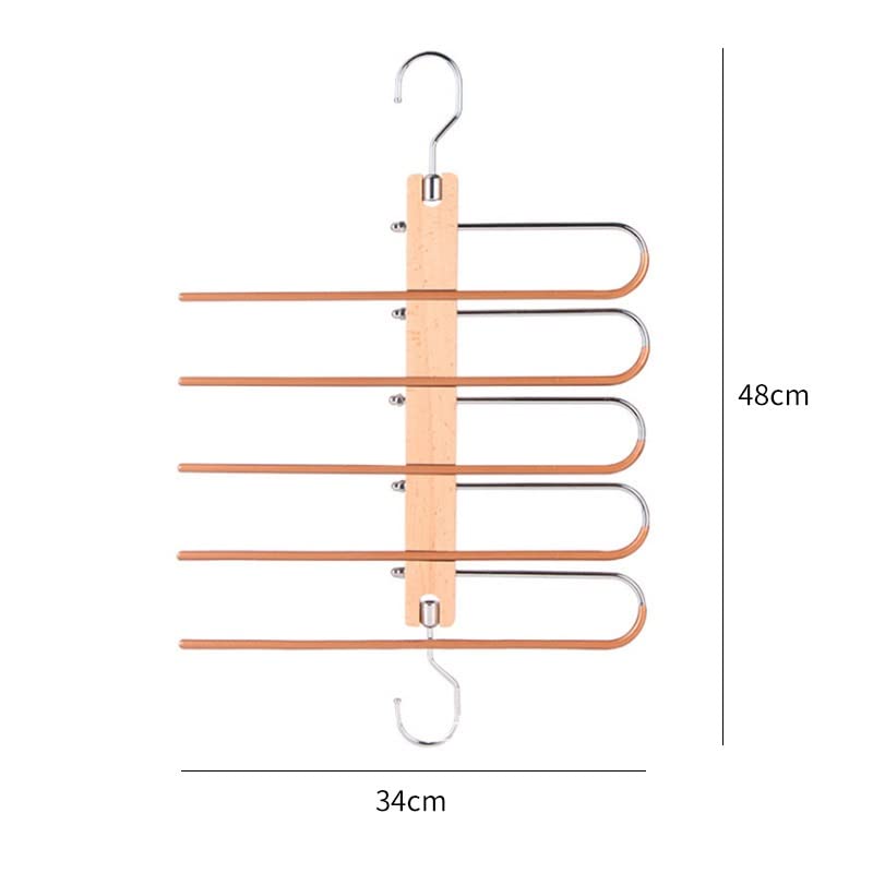 IULJH 5 Layers Clothes Wood Hangers Multifunctional Pants Rack Bedroom Closet Shelves Jeans Non Slip Wardrobe Organizer Space Saving