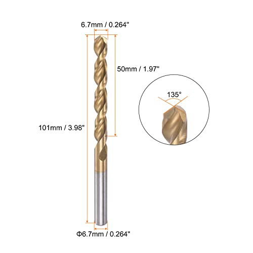 HARFINGTON Twist Drill Bit 6.7mm Titanium Coated (HSS-E) M42 High Speed Steel 8% Cobalt Straight Shank for Stainless Steel Aluminum Alloy Metal