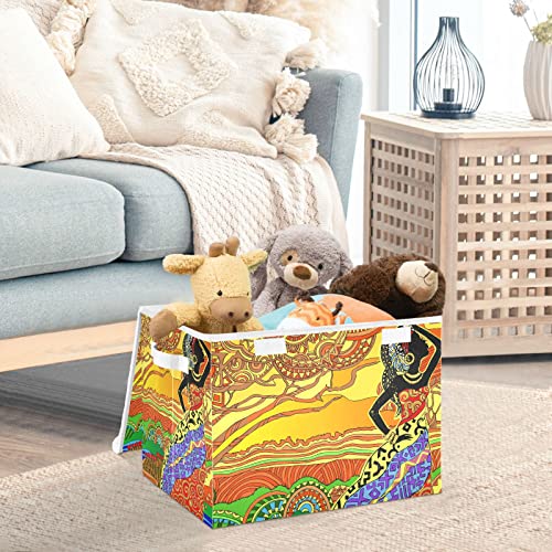 innewgogo African Woman Landscape Storage Bins with Lids for Organizing Dust-proof Storage Bins with Handles Oxford Cloth Storage Cube Box for Dog Toys