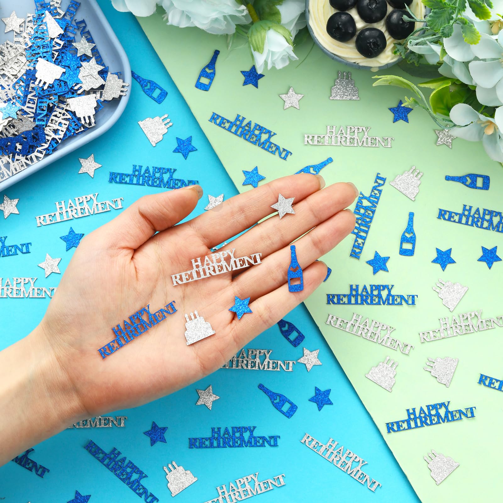 kreat4joy 200pcs Happy Retirement Decorations Confetti, Glitter Retirement Table Decorations for Men, Navy Blue Silver Farewell Decorations Party Confetti for Retirement Table Party Decorations Gift