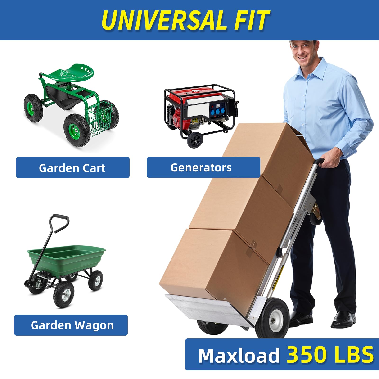GICOOL 4.10/3.50-4" Flat Free Tire and Wheel, 10" Solid Tire with 5/8" Axle Bore Hole, 2.2" Offset Hub for Hand Truck Garden Wagon Cart Trolley Dolly Lawn Mover Replacement Tire