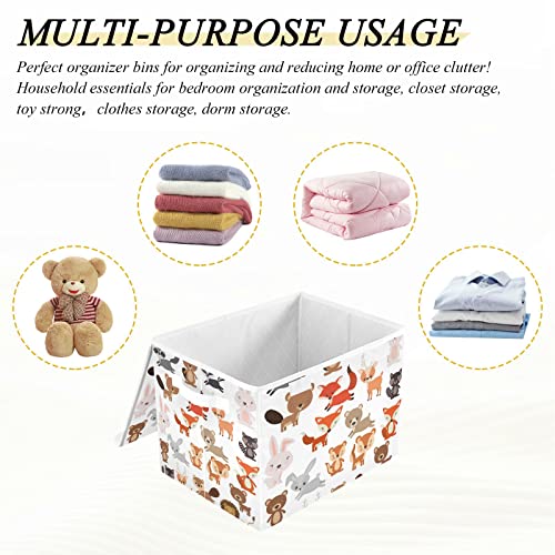 innewgogo Animals Fox Dog Storage Bins with Lids for Organizing Closet Organizers with Handles Oxford Cloth Storage Cube Box for Cat Toys