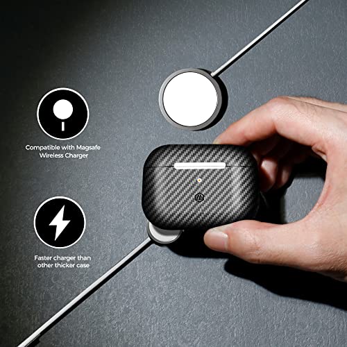 MONOCARBON Real Carbon Fiber Case for AirPods Pro 2nd Generation 2022 with Stripes Lanyard | Slim & Durable Cover for AirPods Pro 2 Accessories | Support Wireless Charging | Shock-Absorbing Protective
