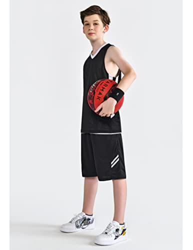 Youth Boys Reversible Mesh Performance Athletic Basketball Jerseys Blank Team Uniforms for Sports Scrimmage (1 Piece) (Blk/Wht, Youth Medium)