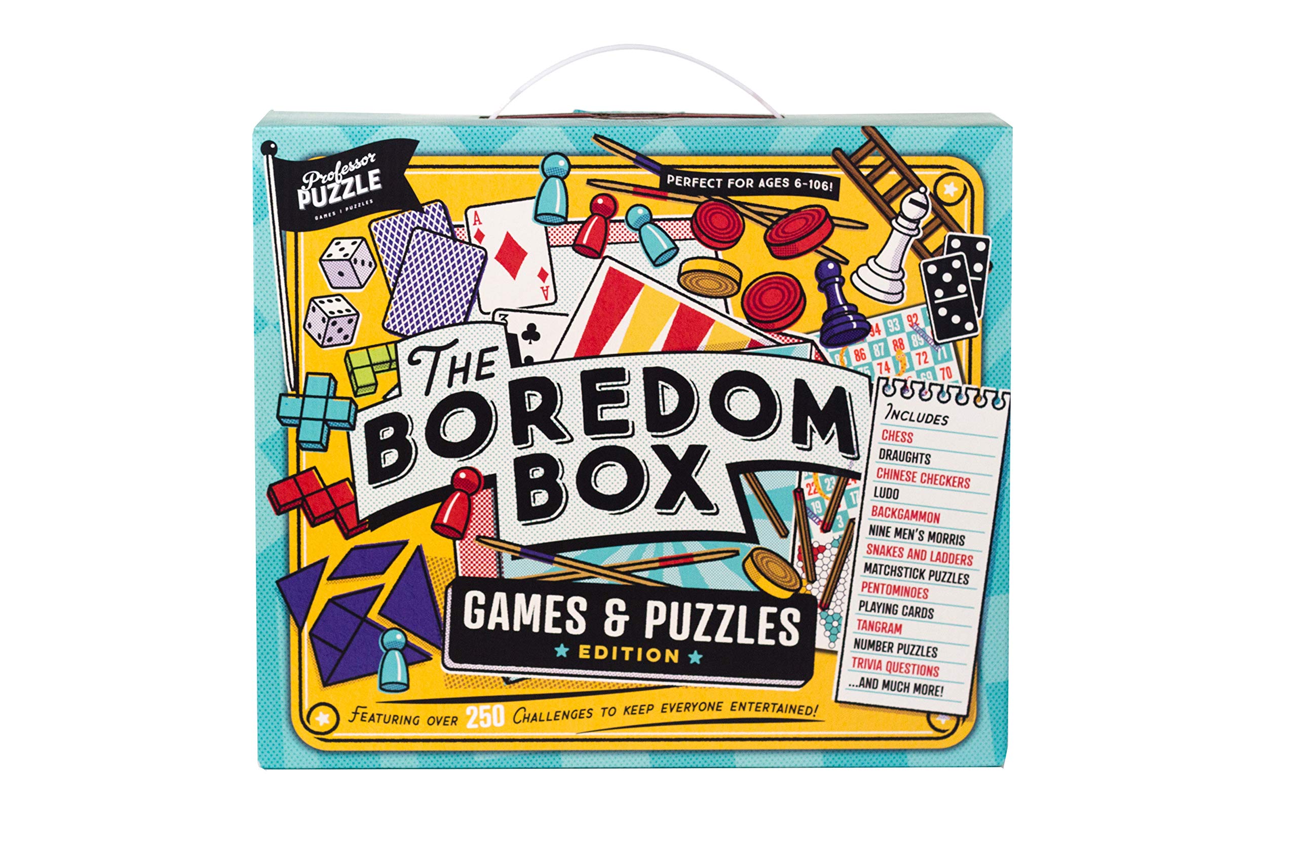 The Indoor Boredom Box - Huge Games & Puzzles Set - Over 250 Activities from Classic Board Games to lateral Thinking Puzzles