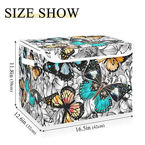 innewgogo Butterfly Storage Bins with Lids for Organizing Baskets Cube with Cover with Handles Oxford Cloth Storage Cube Box for Bed Room