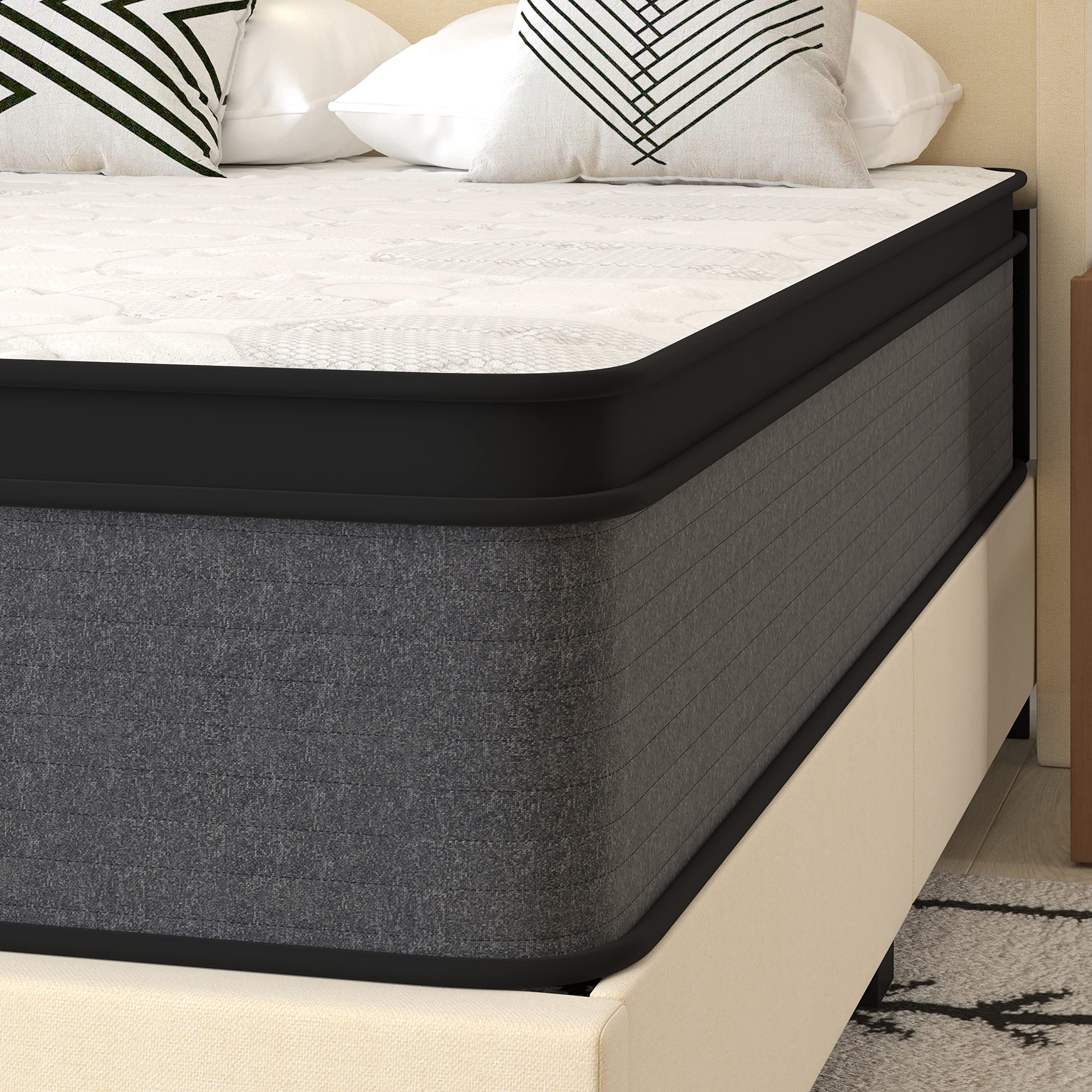 Merrick Lane Lofton 13" Euro Top Hybrid Mattress - Full Size - Individually Wrapped Pocket Springs - Certi-PUR US Certified Foam - Ships Compressed in a Box