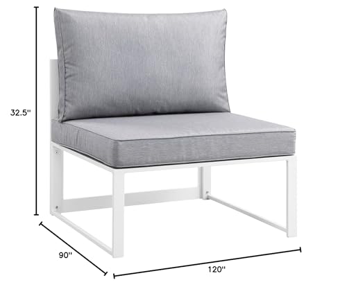 Modway Fortuna Aluminum 7-Piece Outdoor Patio Sectional Sofa Furniture Set with Cushions in White Gray