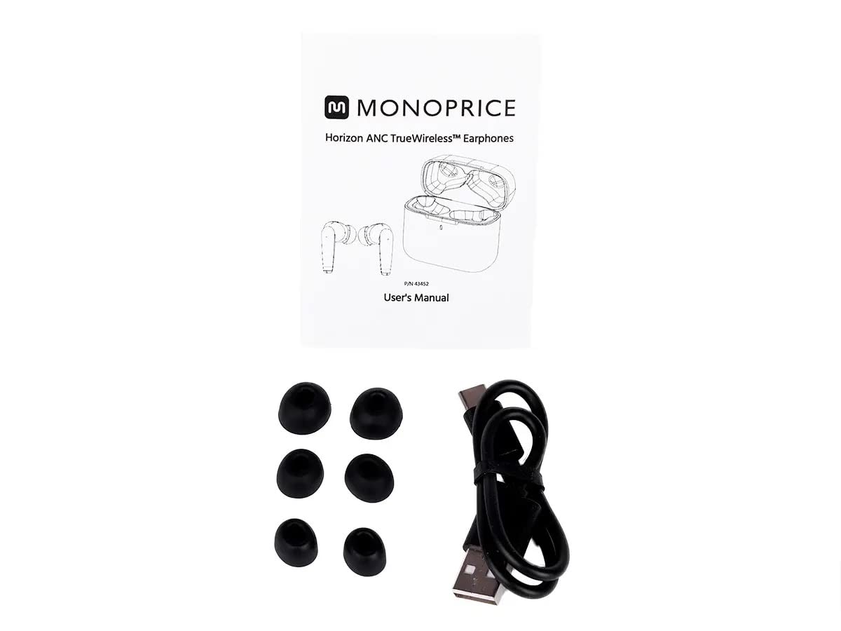 Monoprice Horizon ANC True Wireless Earphones with ANC, Qualcomm QCC3040 Bluetooth 5.2, 4 Mics, CVC 8.0, Adaptive aptX, AAC, Gaming Low Latency Mode, Sweatproof, Charging Case