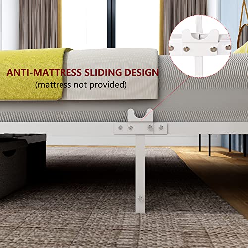 Kefair Full Size Metal Bed Frame with Headboard, Iron Mattress Foundation No Box Spring Needed,10.6 Inch Under Bed Storage, Noise Free, Easy Set Up(White