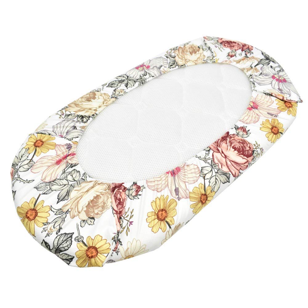 iEvolve Bassinet Sheet Jersey Cotton Ultra Soft Flexible Breathable Fitted Sheet for Hourglass & Rectangle Bassinet Mattress (GingerFloral Pack of 2)