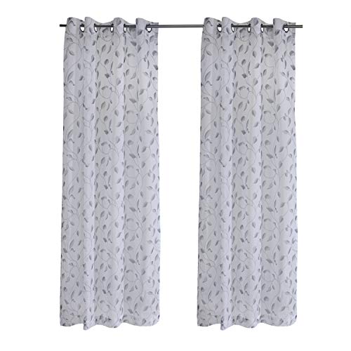 LOFT LIVING Tandem Leaf Indoor/Outdoor Grommet Curtain Panel 54" x 84" in Grey
